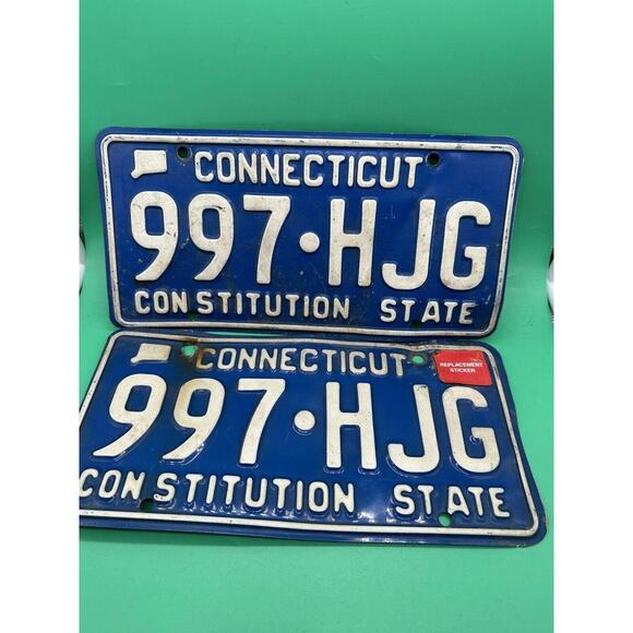 Other | Vintage Pair Of 198s Bluewhite Connecticut License Plates ...